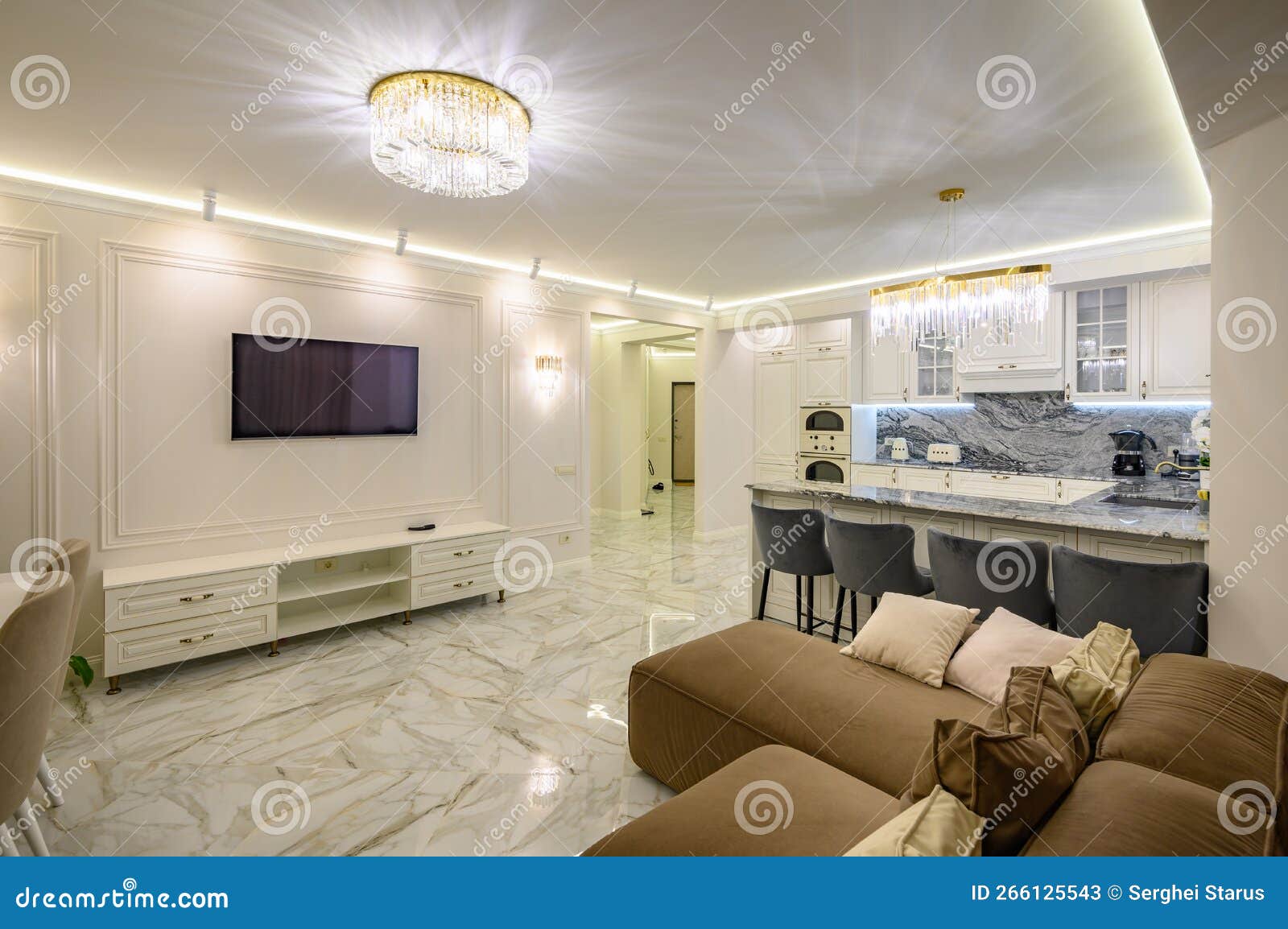 Studio Apartment Featuring Classic Kitchen with Island As Dining Area ...