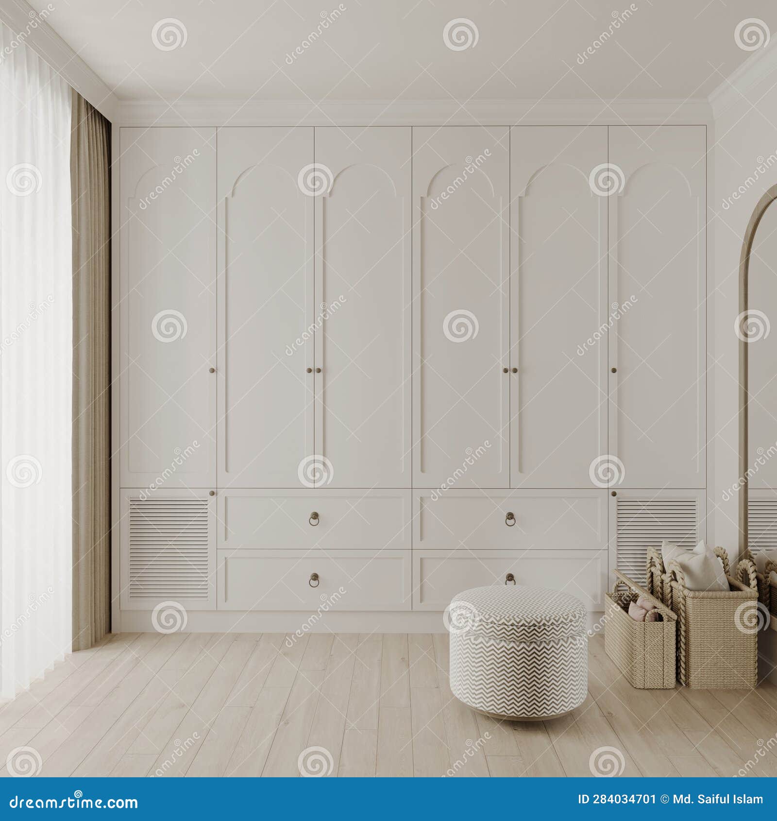 Studio Apartment Foyer Space, Empty Space Decoration in White Theme, Architectural Overview ...