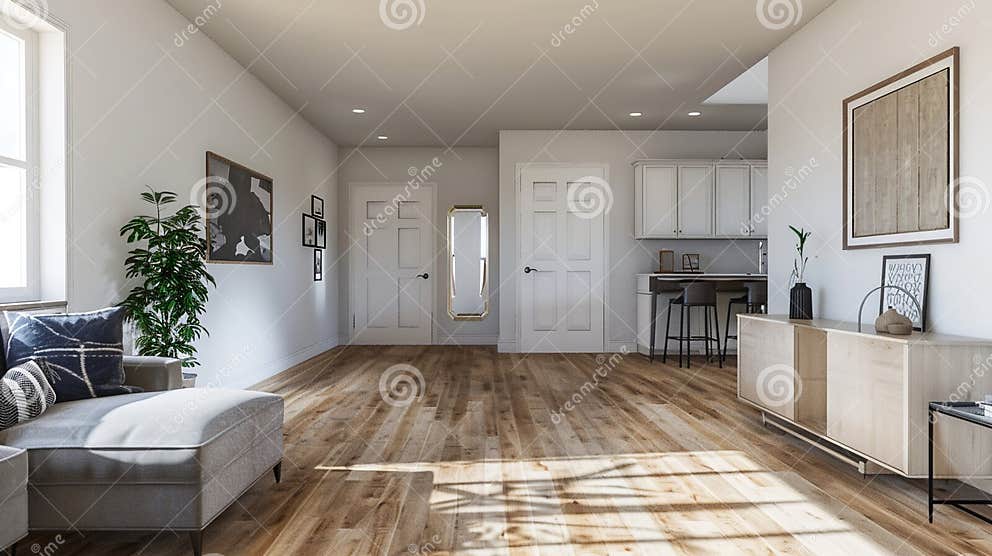 Modern Cozy Studio Apartment: Chic Minimalist Interior Design Rendering. Perfect for Blogs ...