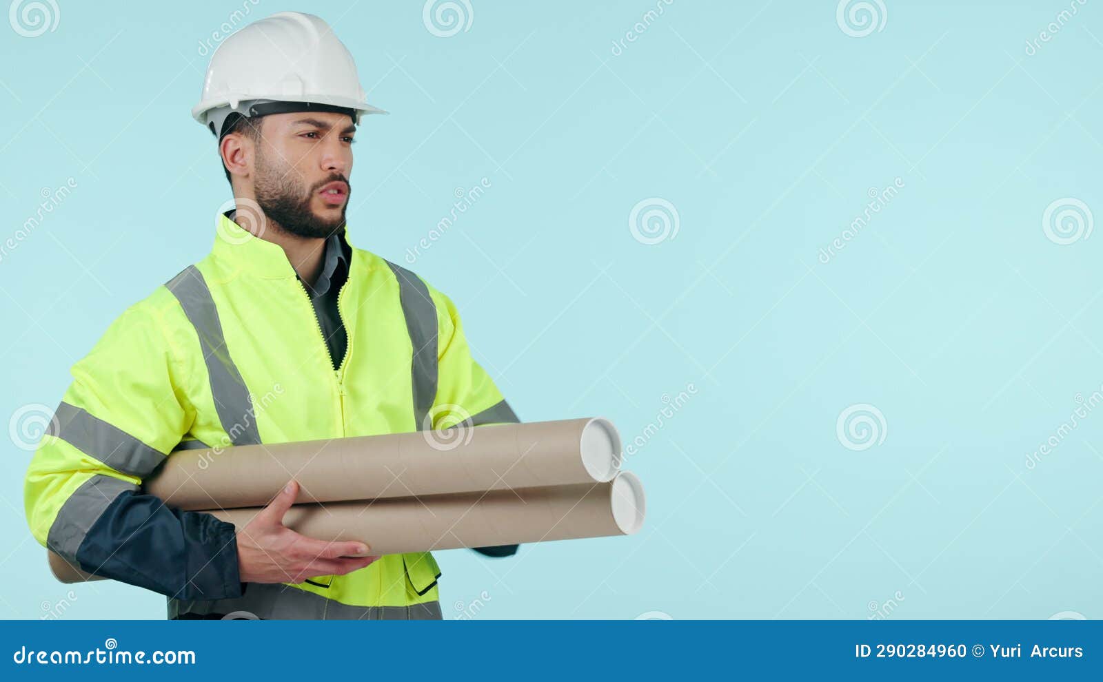 Studio Architect, Blueprint and Man Explain Engineering Design, Mockup ...