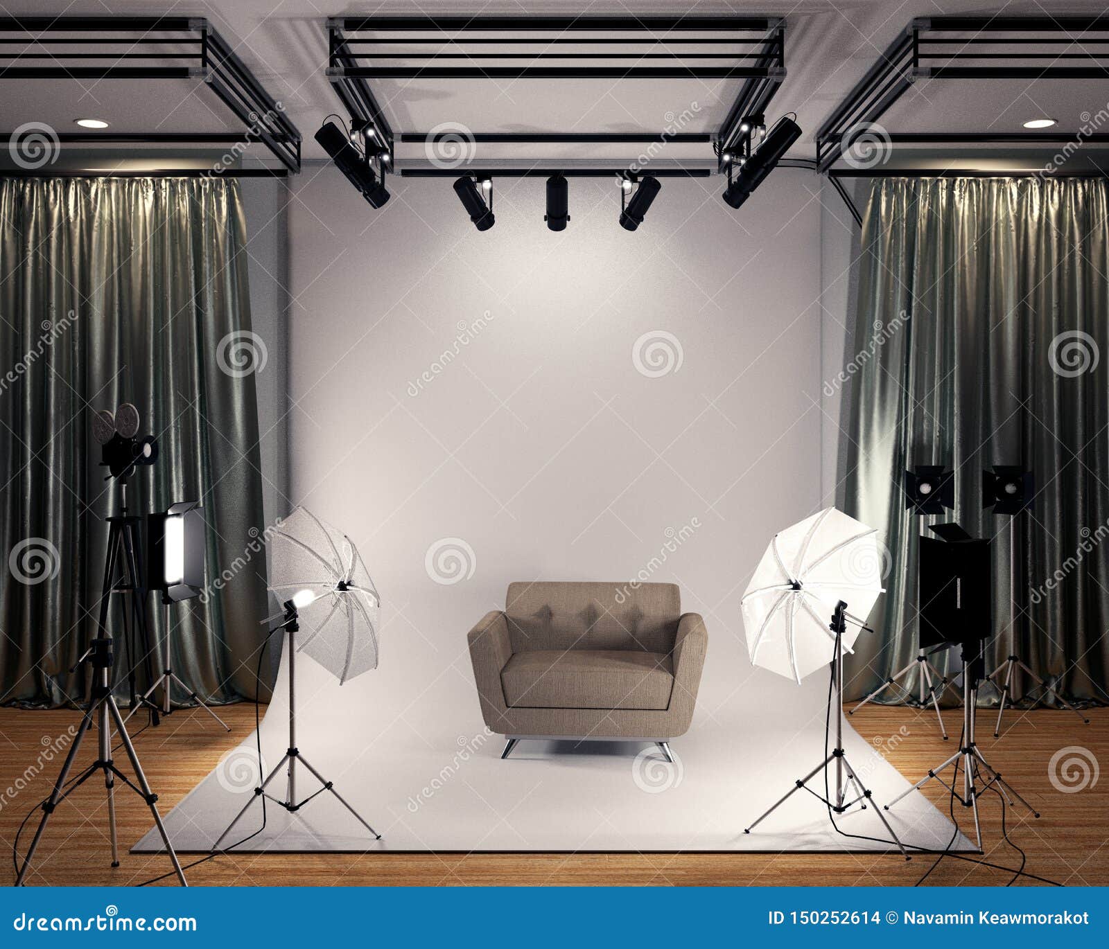 Studio BIg - Modern Film Studio with White Screen. 3D Rendering Stock ...