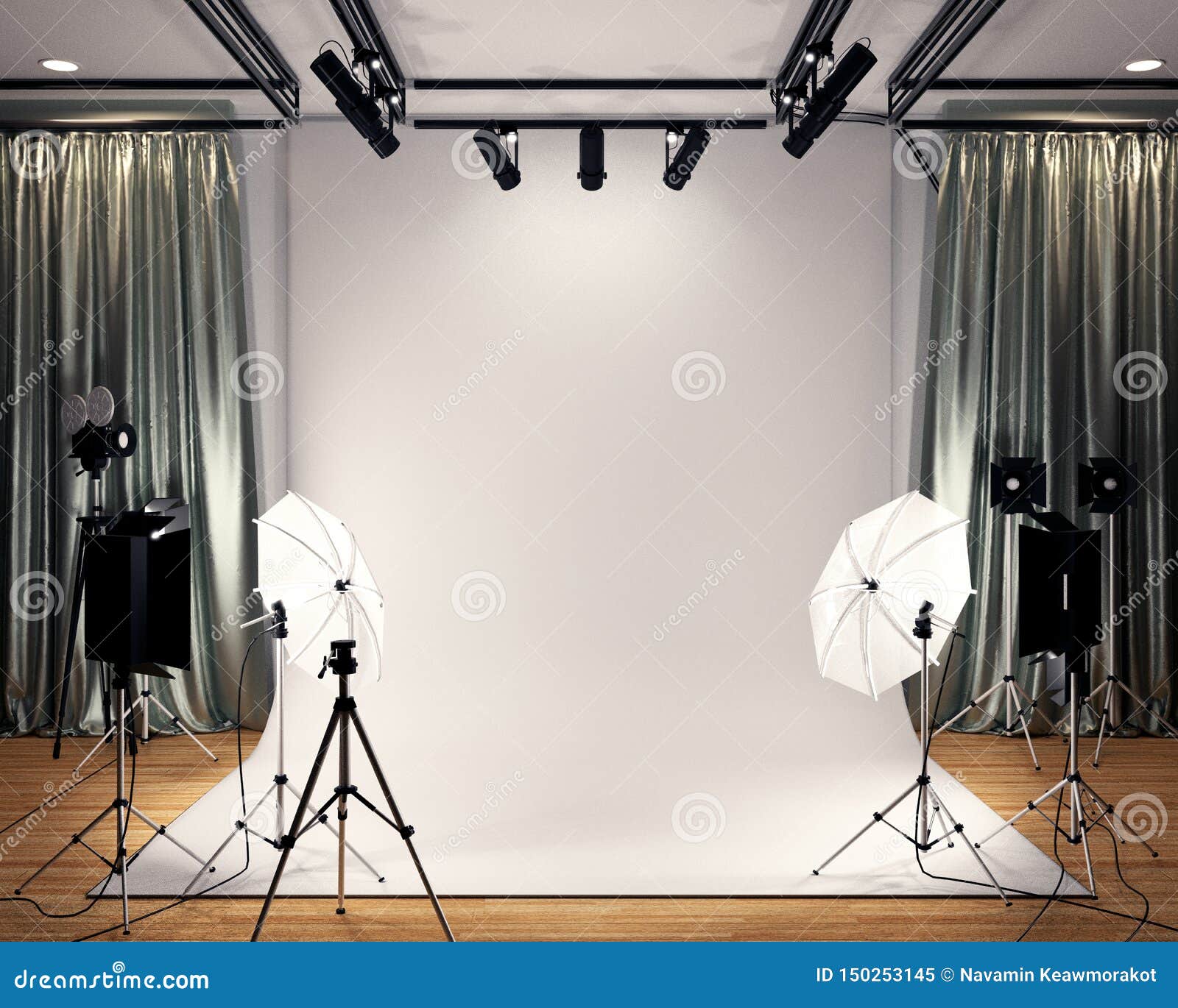 Studio BIg - Modern Film Studio with White Screen. 3D Rendering Stock ...