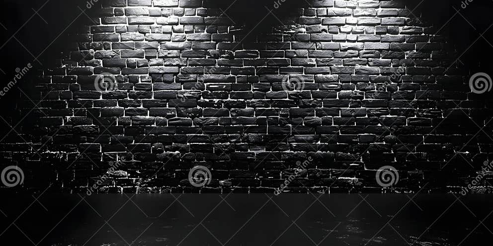 Studio with Black Brick Wall and Lighting. Black Brick Texture Stock ...