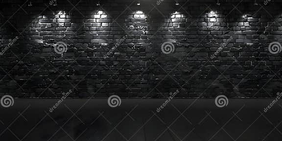 Studio with Black Brick Wall and Lighting. Black Brick Texture Stock ...
