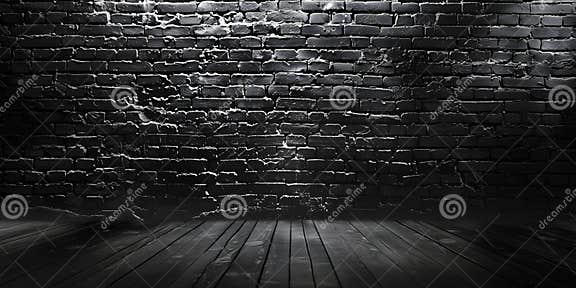 Studio with Black Brick Wall and Lighting. Black Brick Texture Stock ...