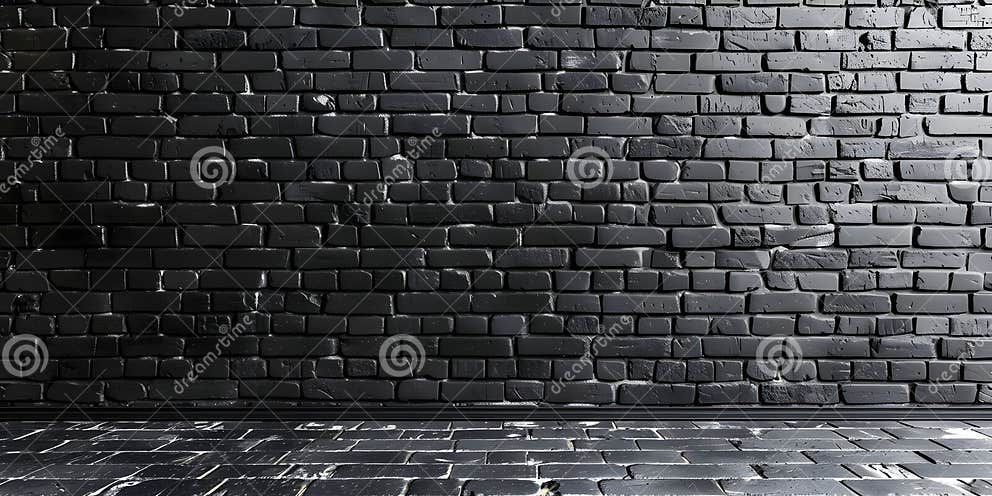Studio with Black Brick Wall and Lighting. Black Brick Texture Stock ...