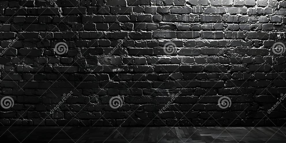 Studio with Black Brick Wall and Lighting. Black Brick Texture Stock ...