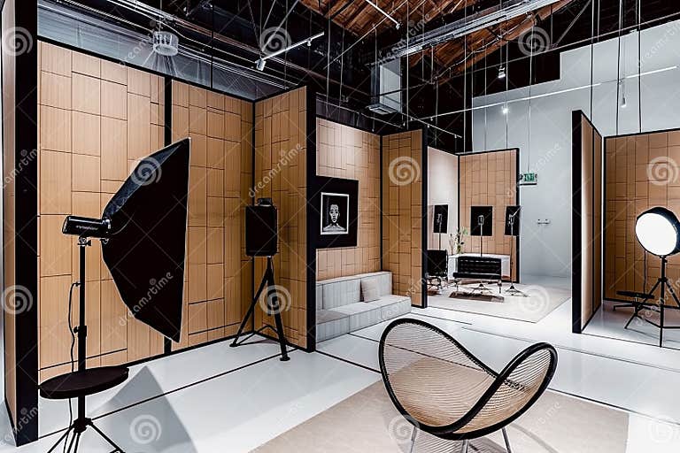 A Studio with a Black Camera and a Black Light Stock Illustration - Illustration of concept ...