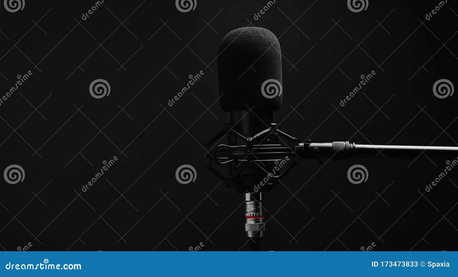 Studio Black Microphone in the Dark Room Stock Image - Image of black ...
