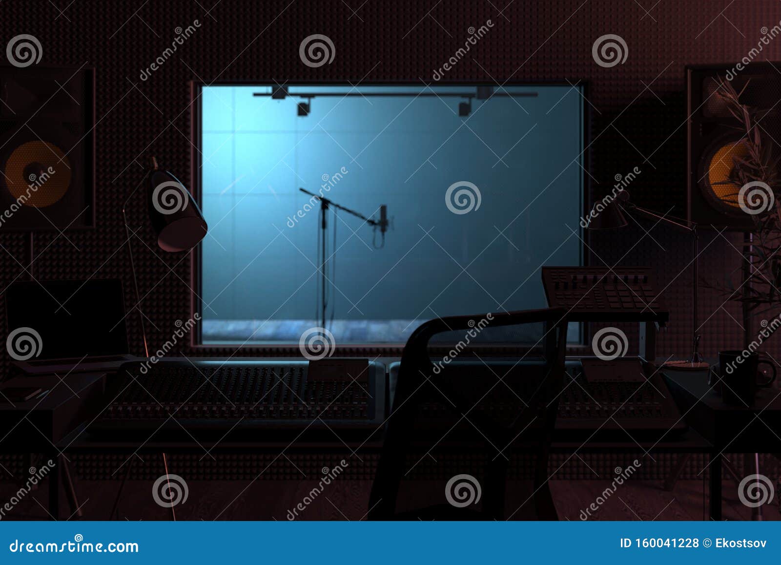 Studio Computer Music Station Set Up. Professional Audio Mixing Console ...