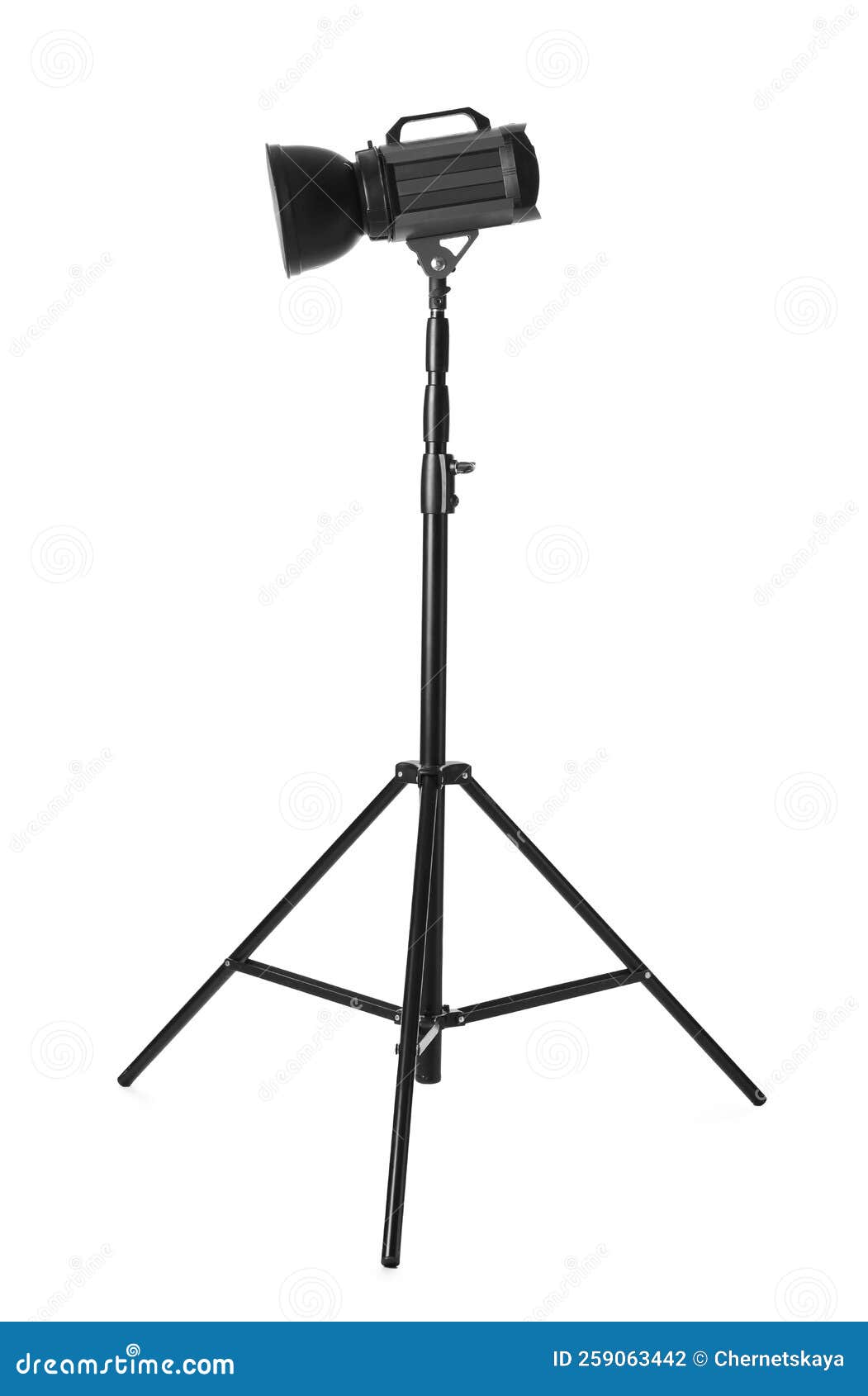 Studio Flash Light on Tripod Against White Background. Professional ...