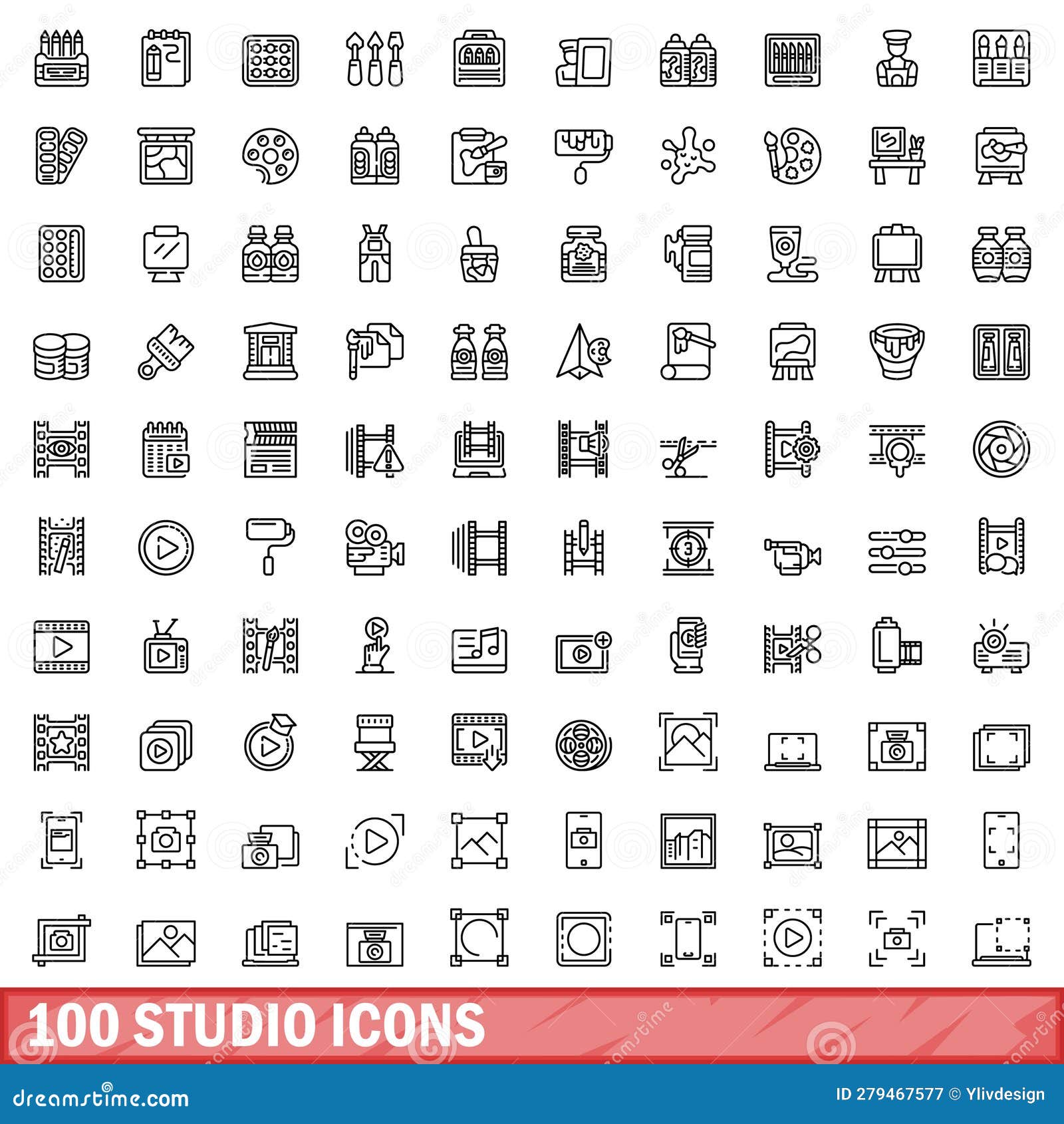 100 Studio Icons Set, Outline Style Stock Vector - Illustration of ...