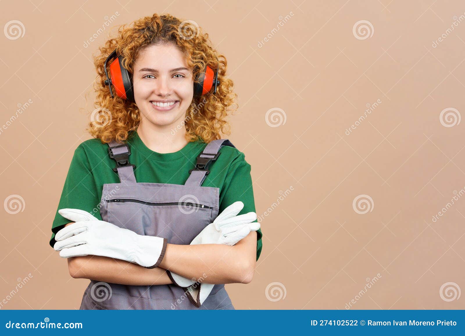 Smiley Woman Carpentry Worker with Tools and Work Uniform Stock Photo ...