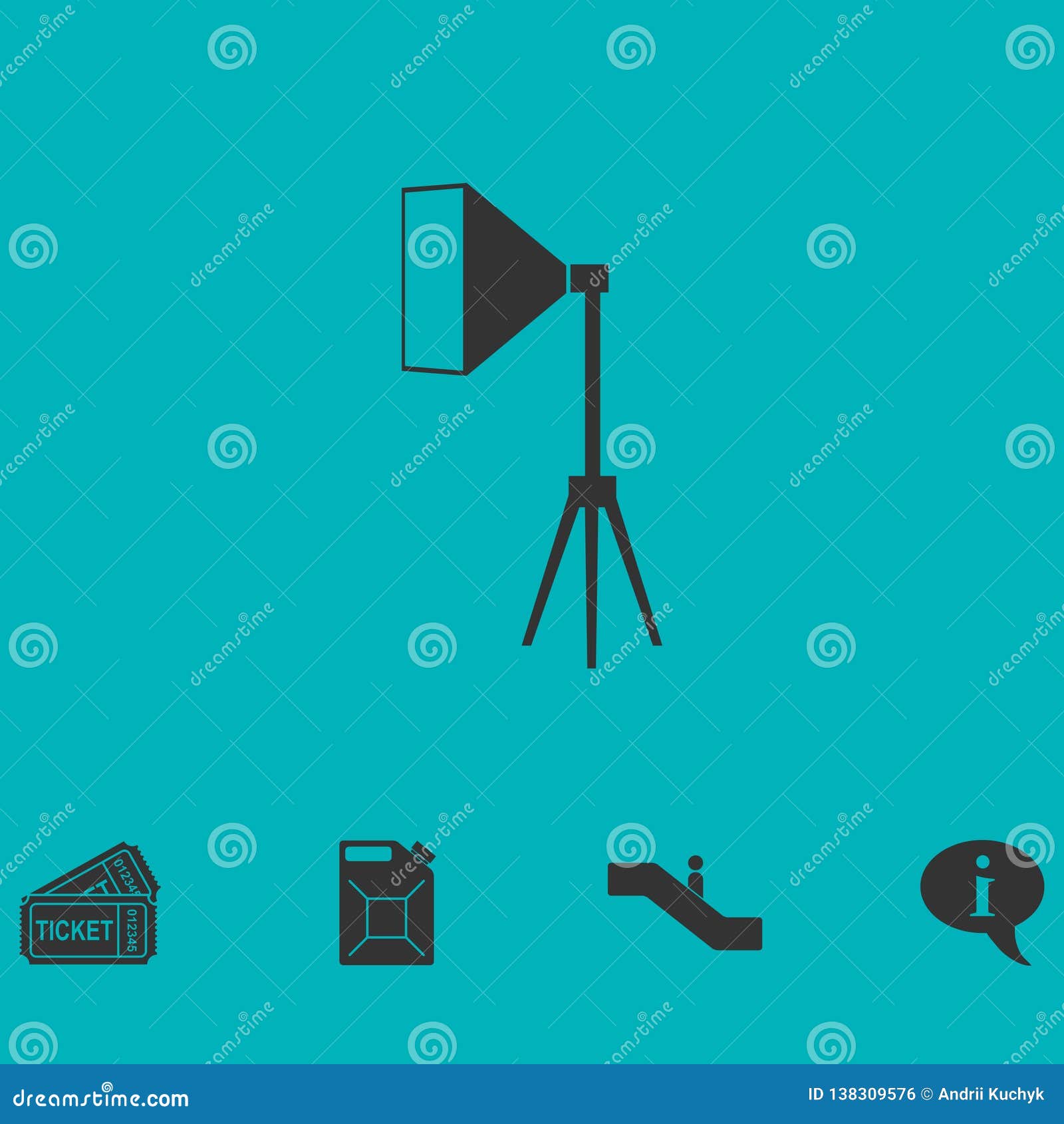 Studio lighting icon flat stock vector. Illustration of bulb - 138309576