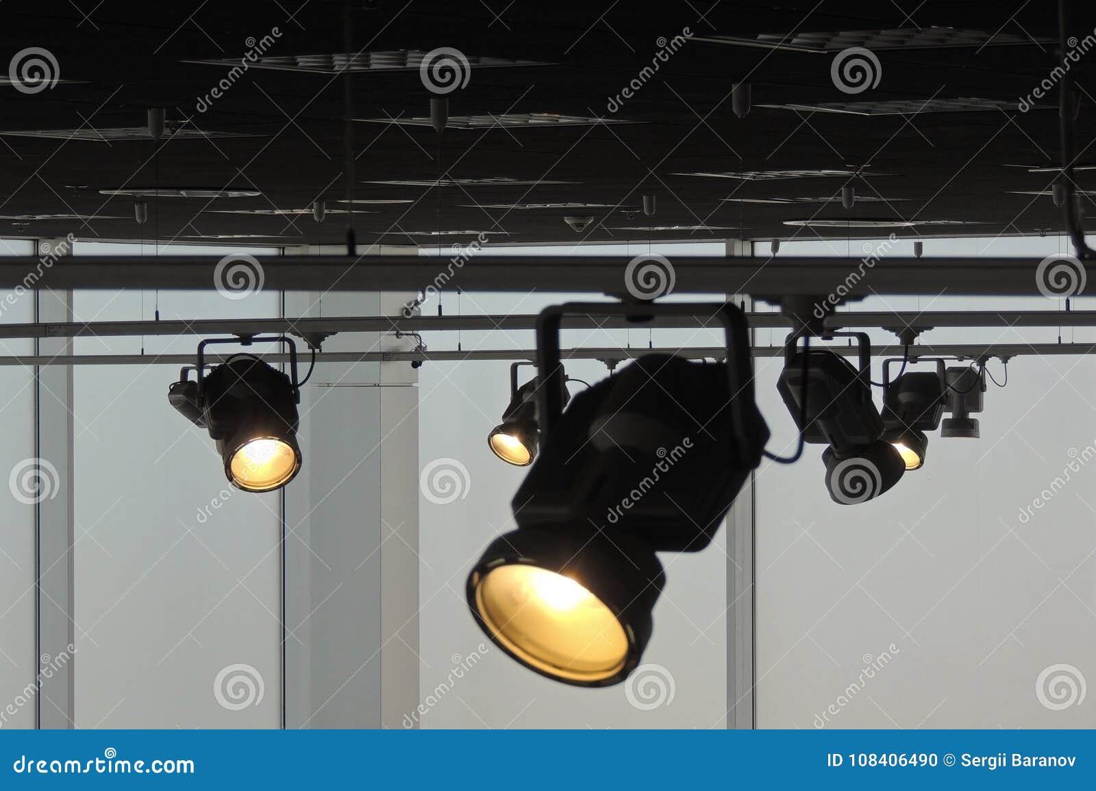 Studio Lighting System with Follow Spotlights at Works Stock Photo ...