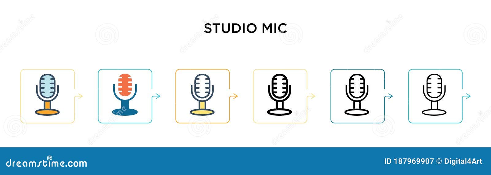 Studio Mic Vector Icon in 6 Different Modern Styles. Black, Two Colored ...