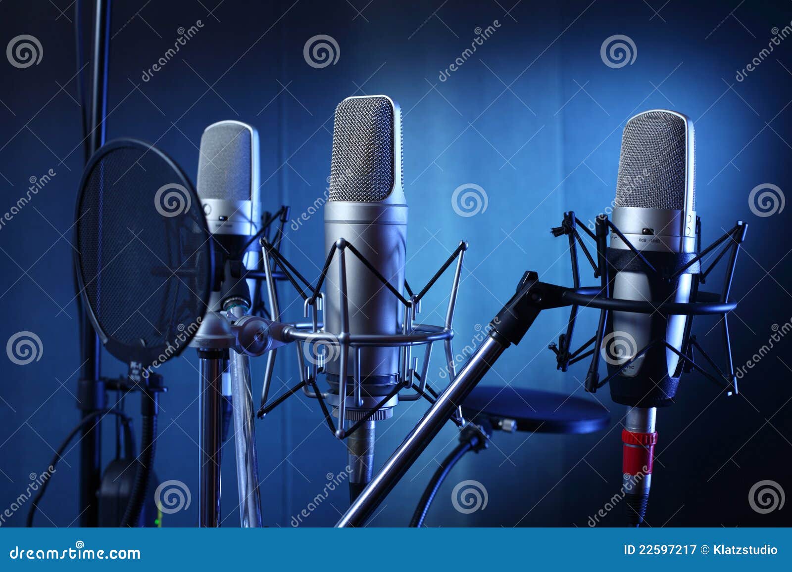 Studio Microphone With Effective Lighting On A Gray Background. Concept ...