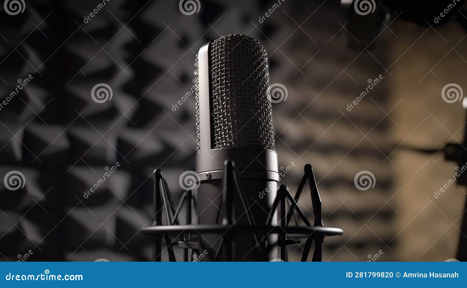 Studio Microphone with Audio Waveform on Concrete Wall Background ...