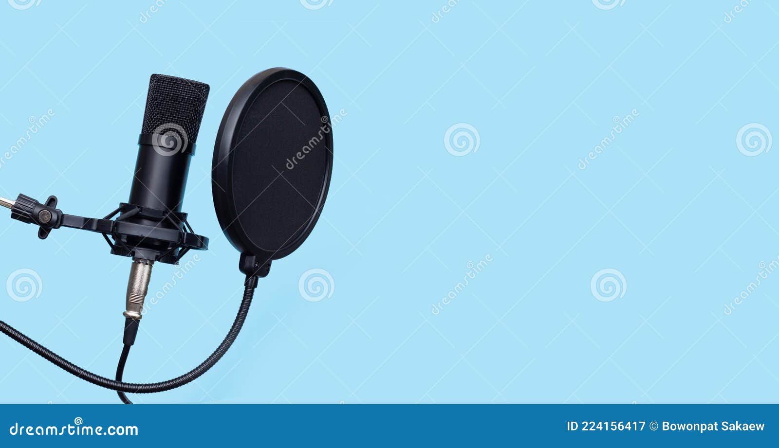 Microphone on Blue Background. Stock Image - Image of broadcast ...