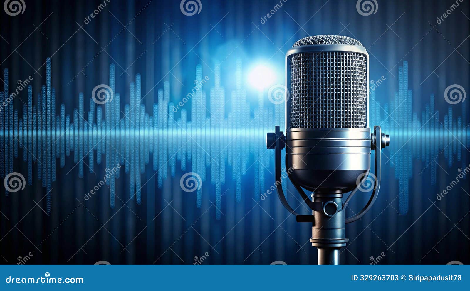 Studio Microphone on Dark Blue Background Capturing Voice with Audio ...