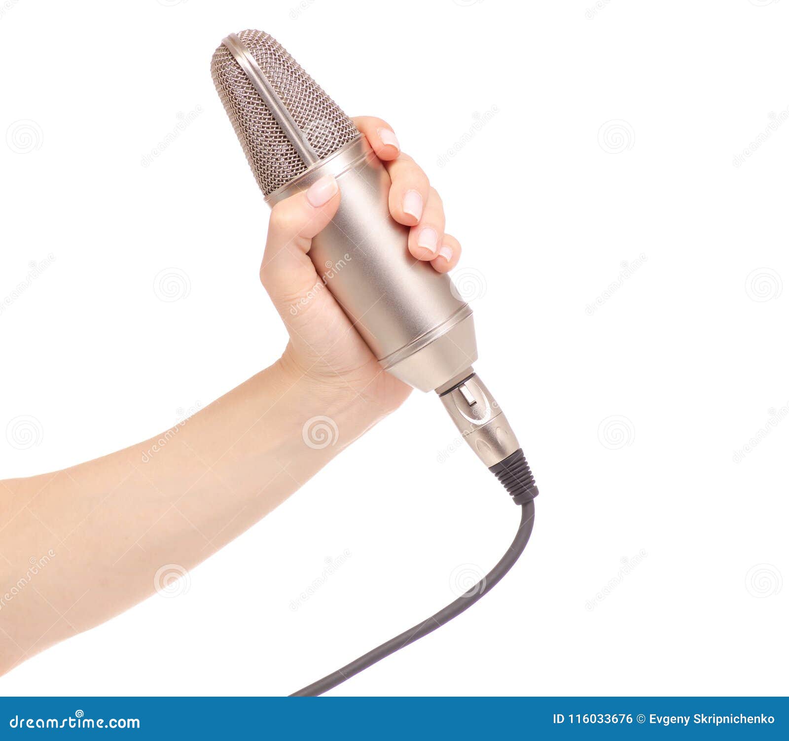 Studio microphone in hand stock photo. Image of creative - 116033676