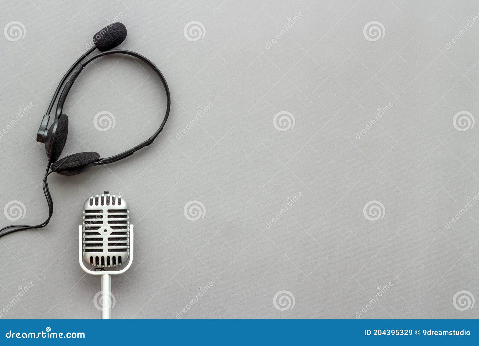 Studio Microphone and Headphones, Top View. Recording Podcast and ...