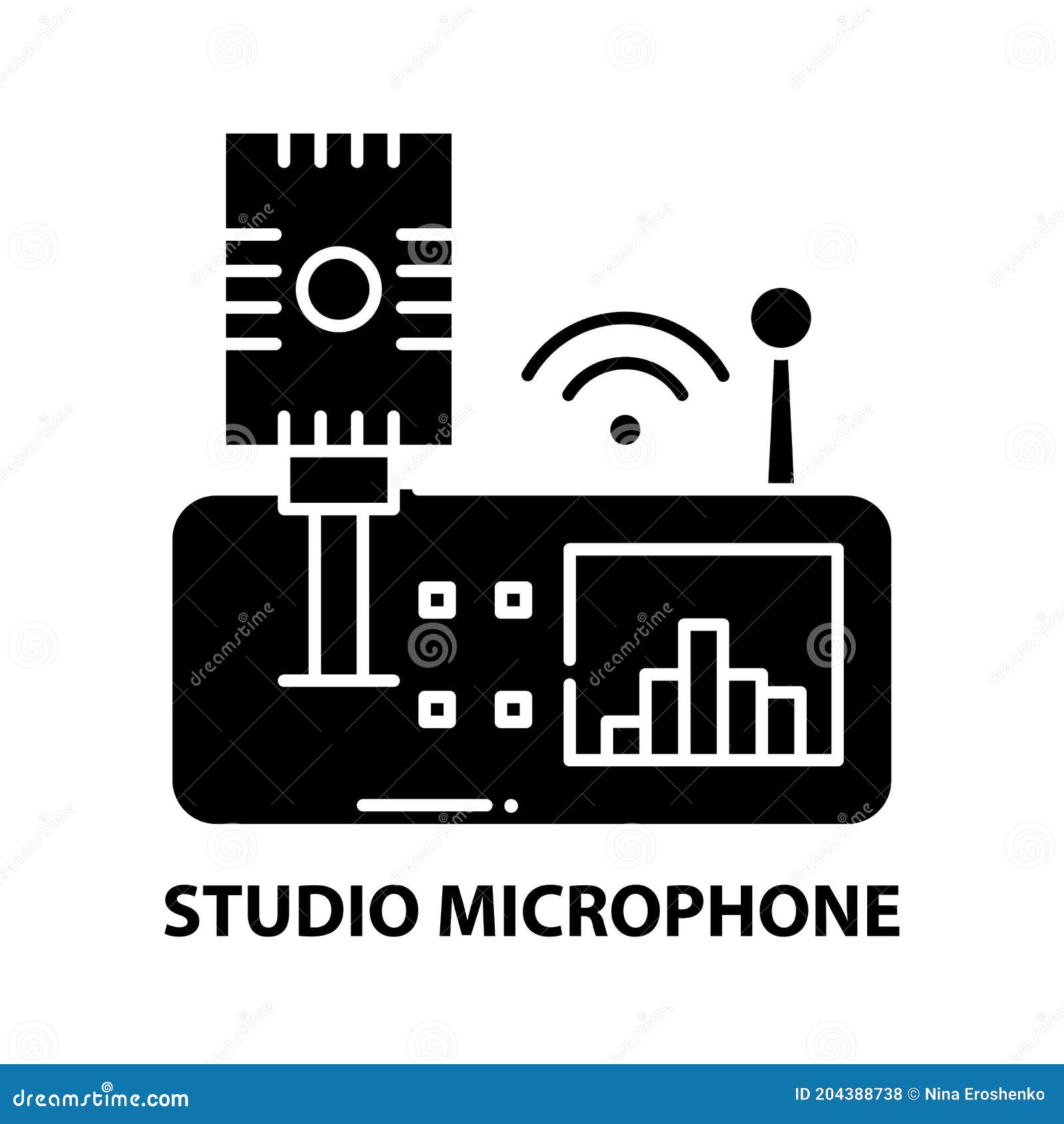 Studio Microphone Icon, Black Vector Sign with Editable Strokes ...