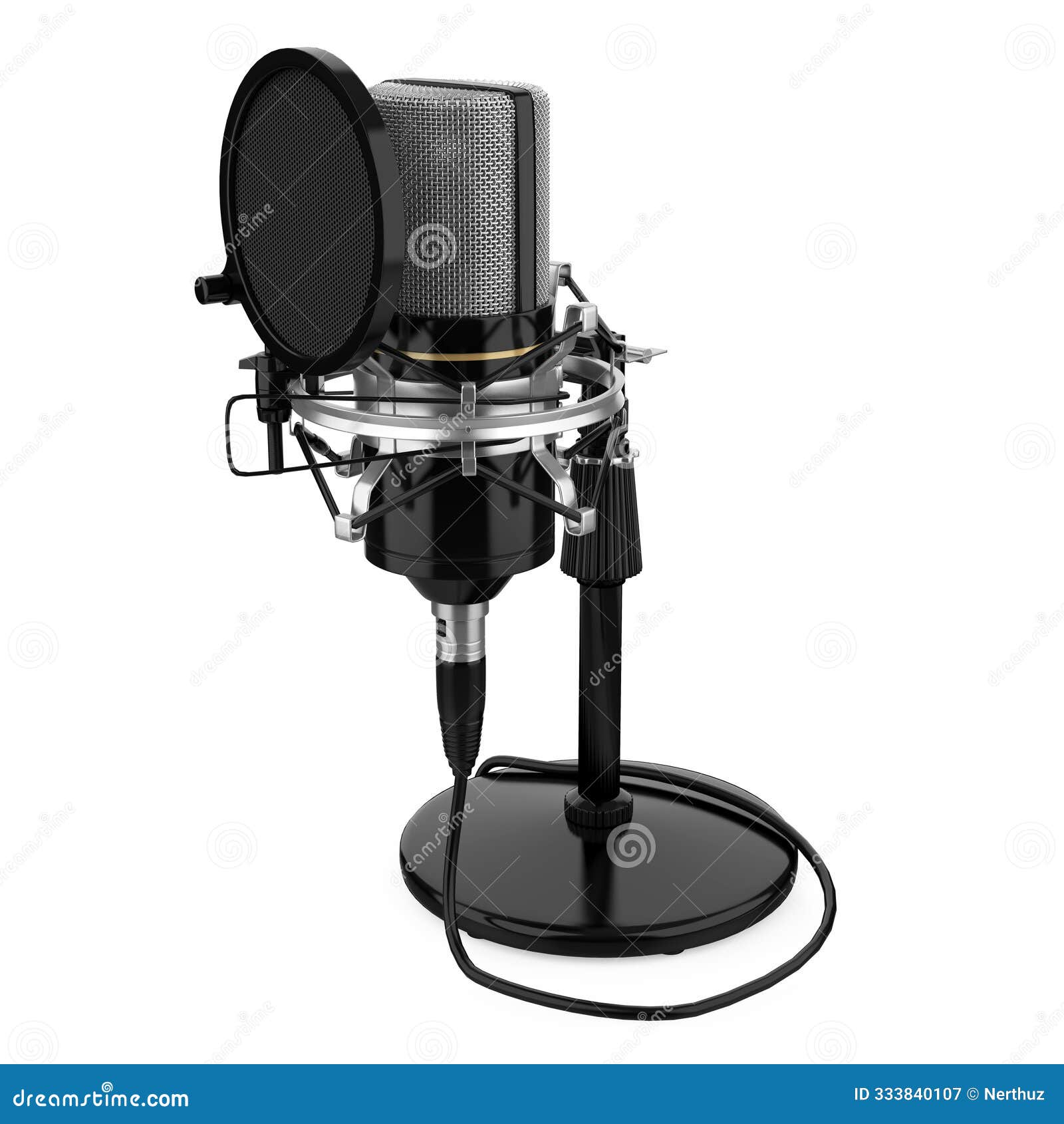 Studio Microphone Glows In Neon Light Against A Dark Background Stock ...