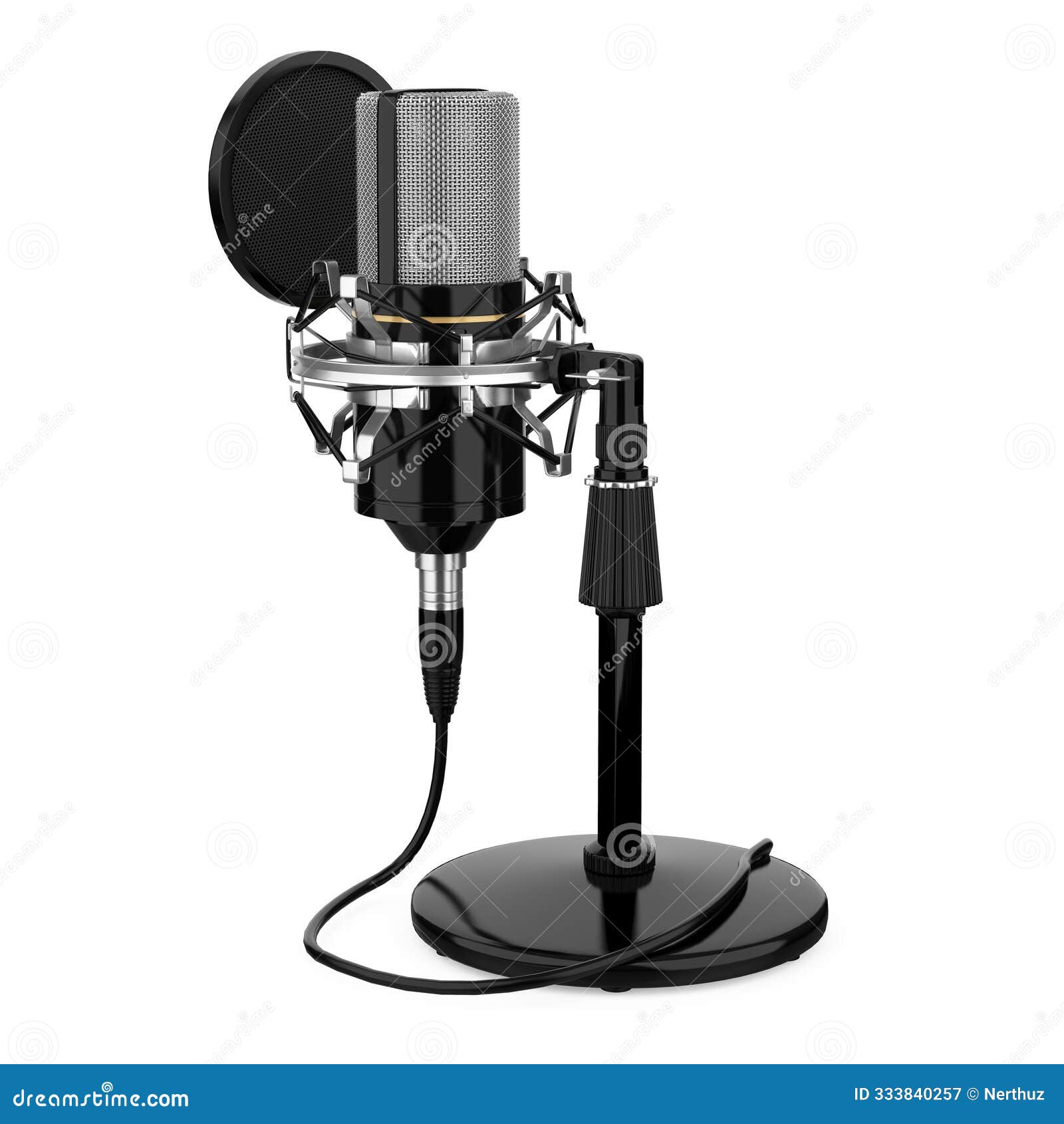 Studio Microphone Glows In Neon Light Against A Dark Background Stock ...