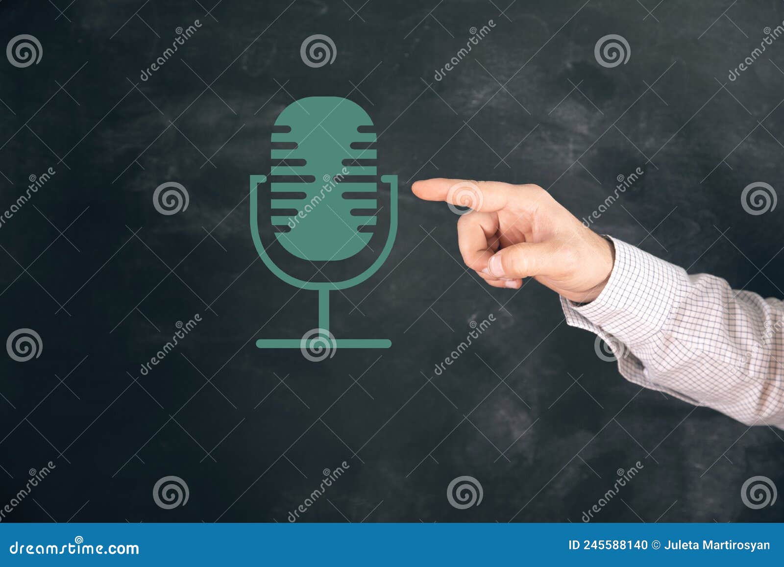 Studio Microphone. Man Tapping on the Screen Stock Photo - Image of ...
