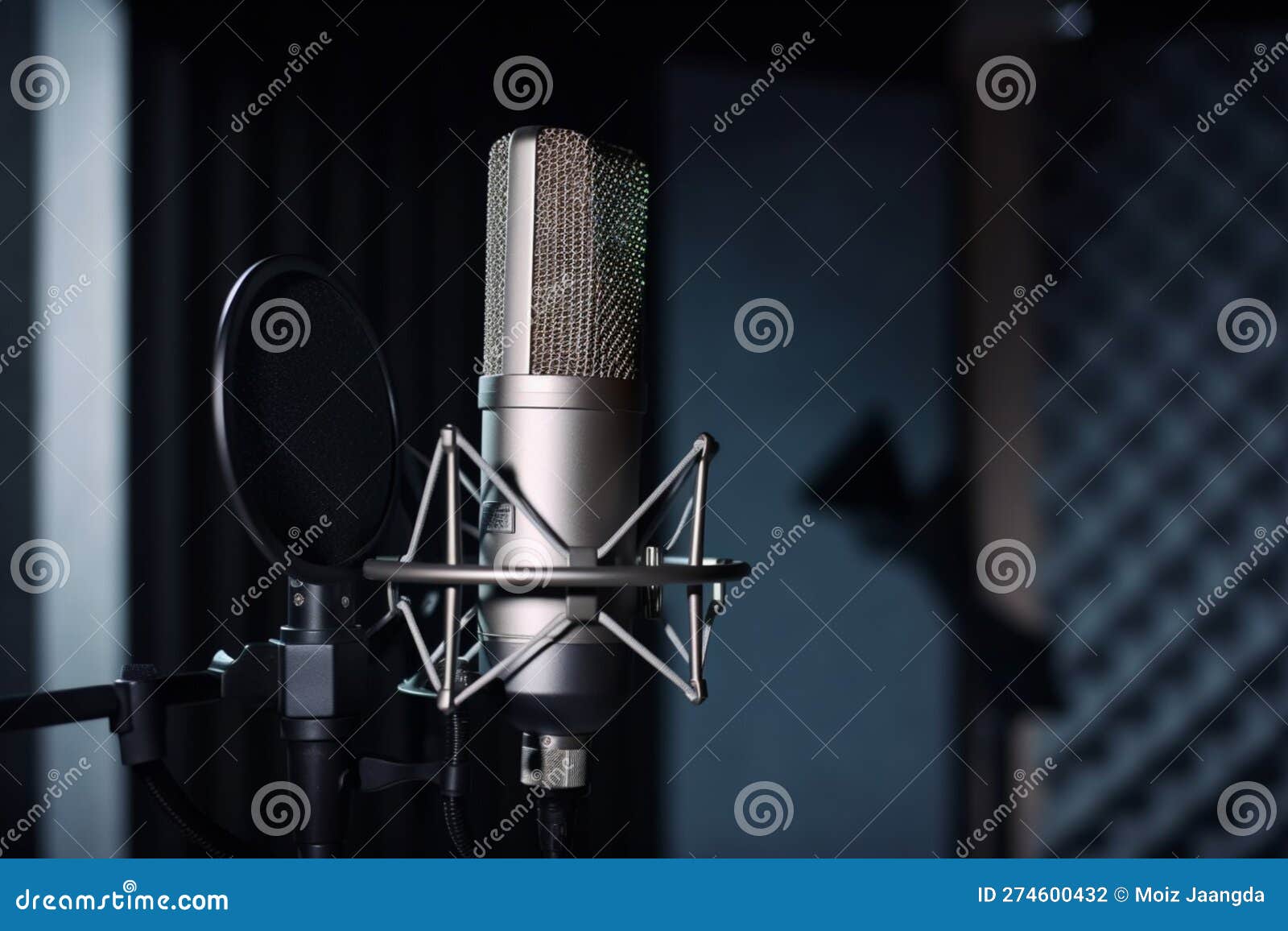 Studio Microphone and Pop Shield on Mic in the Empty Recording Studio ...