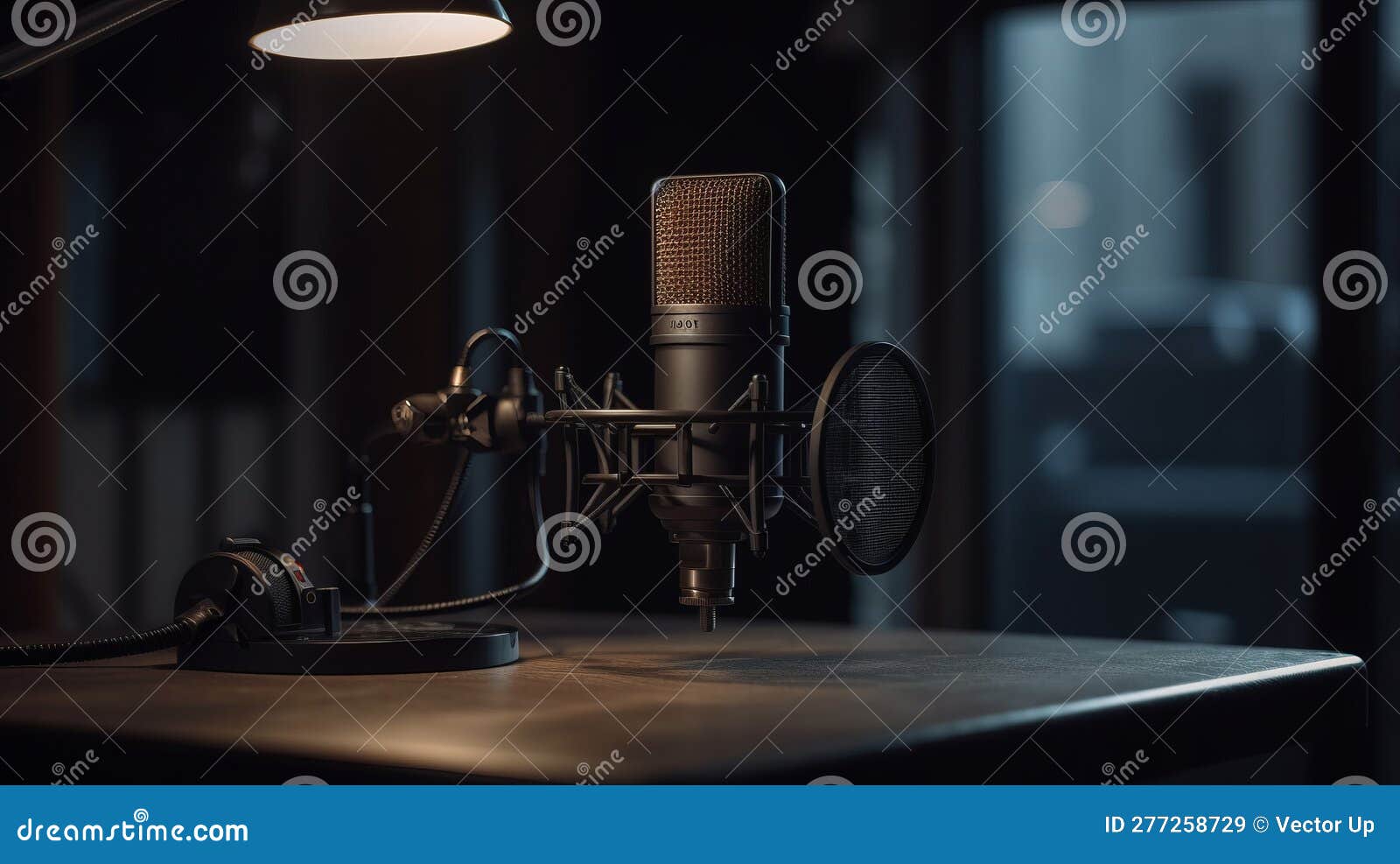 Studio Microphone Stands on a Table for Recording a Podcast. Generative ...
