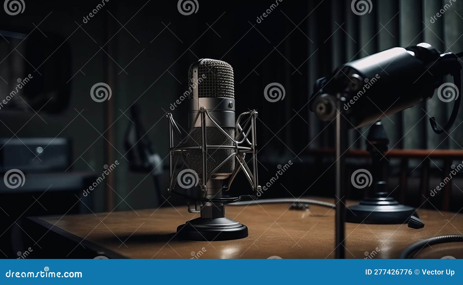 Studio Microphone Stands on a Table for Recording a Podcast. Generative ...
