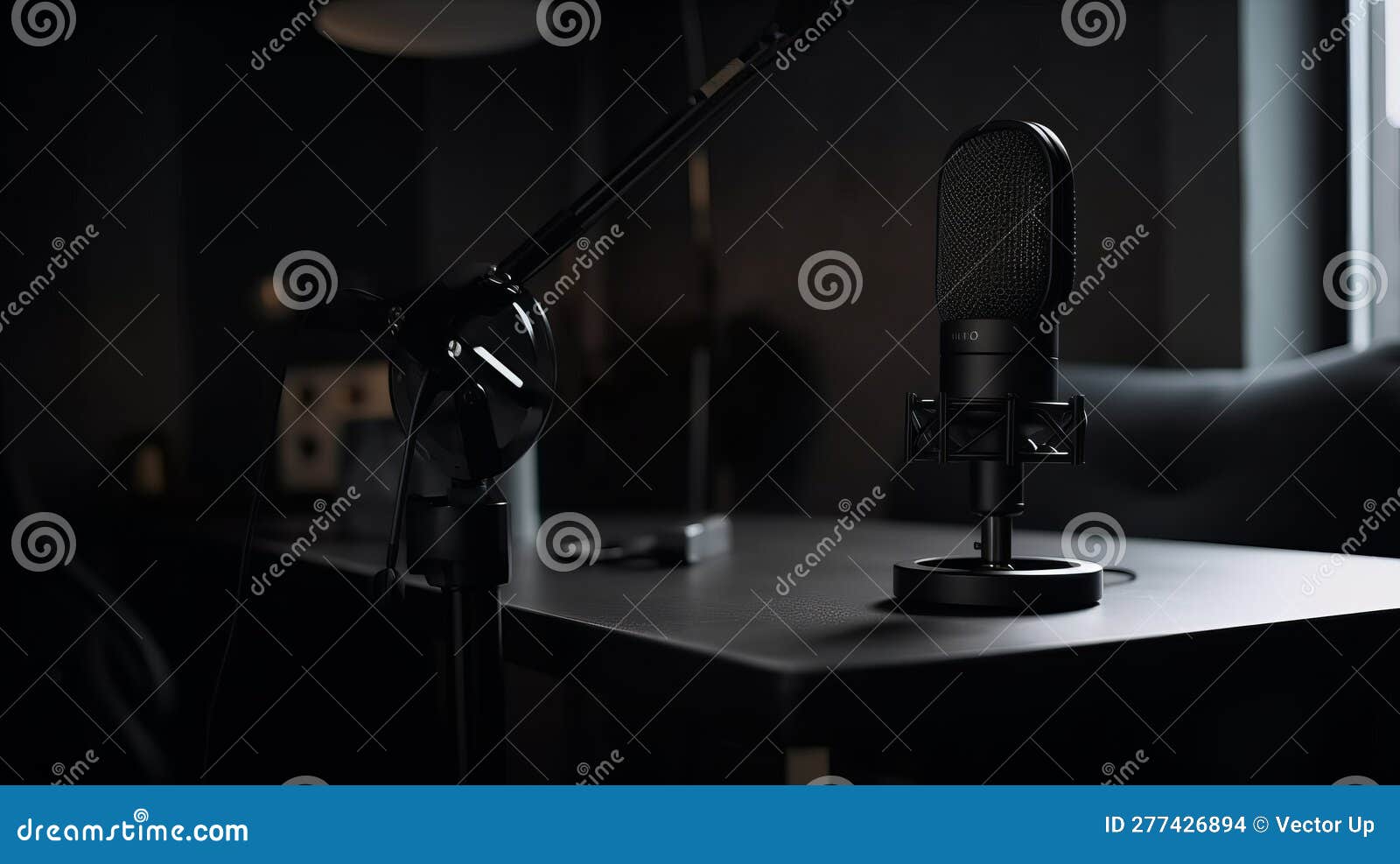 Studio Microphone Stands on a Table for Recording a Podcast. Generative ...