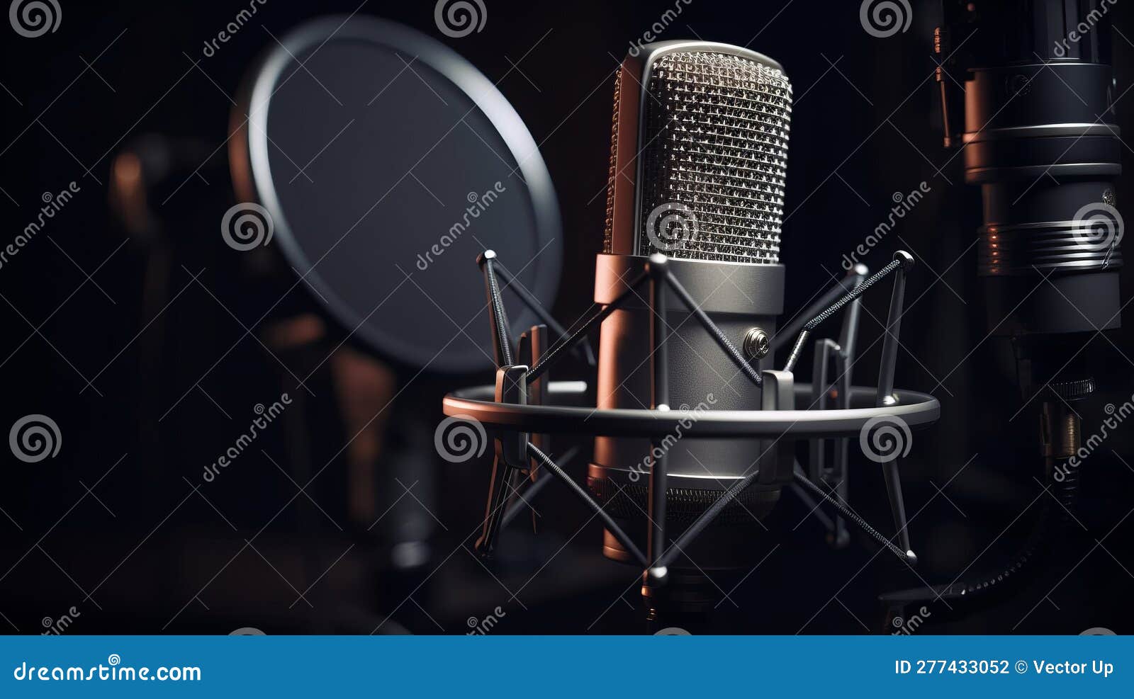 Studio Microphone Stands on a Table for Recording a Podcast. Generative ...