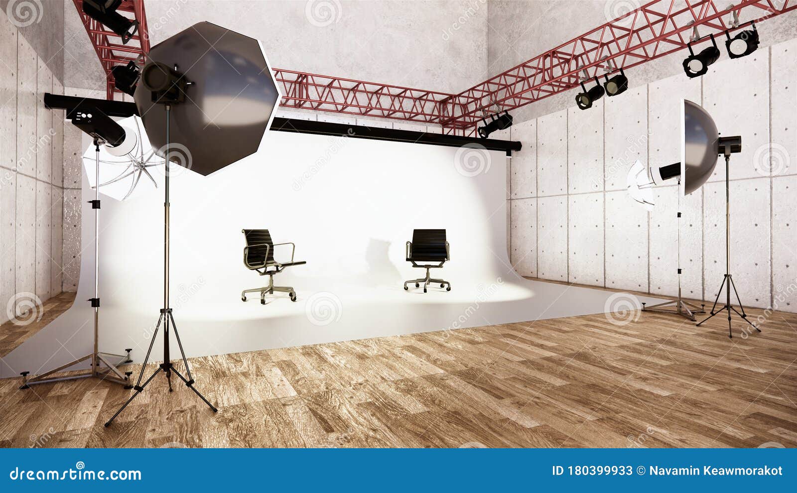 Studio - Modern Film Studio with White Screen. 3D Rendering Stock ...