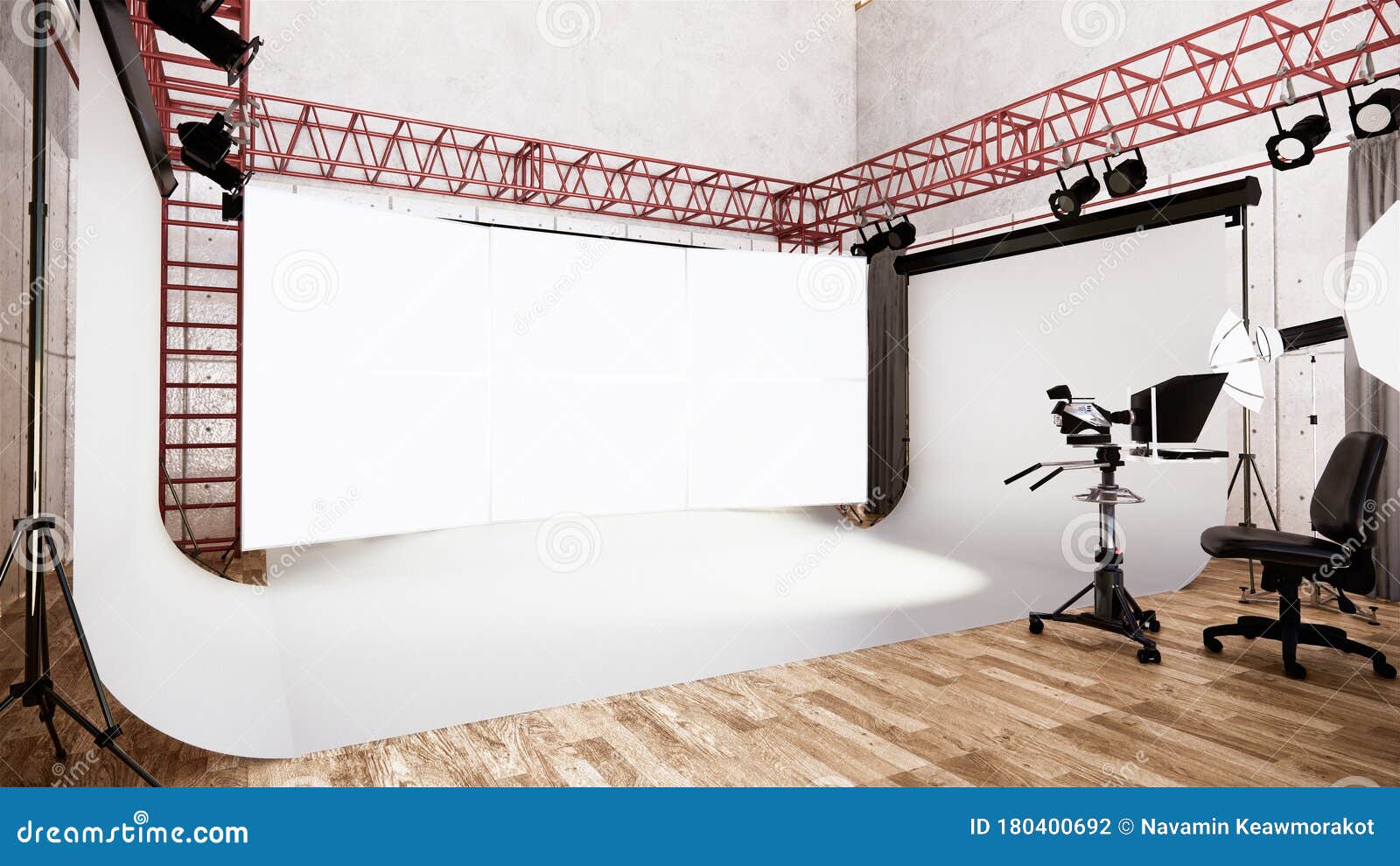 Studio - Modern Film Studio with White Screen. 3D Rendering Stock ...