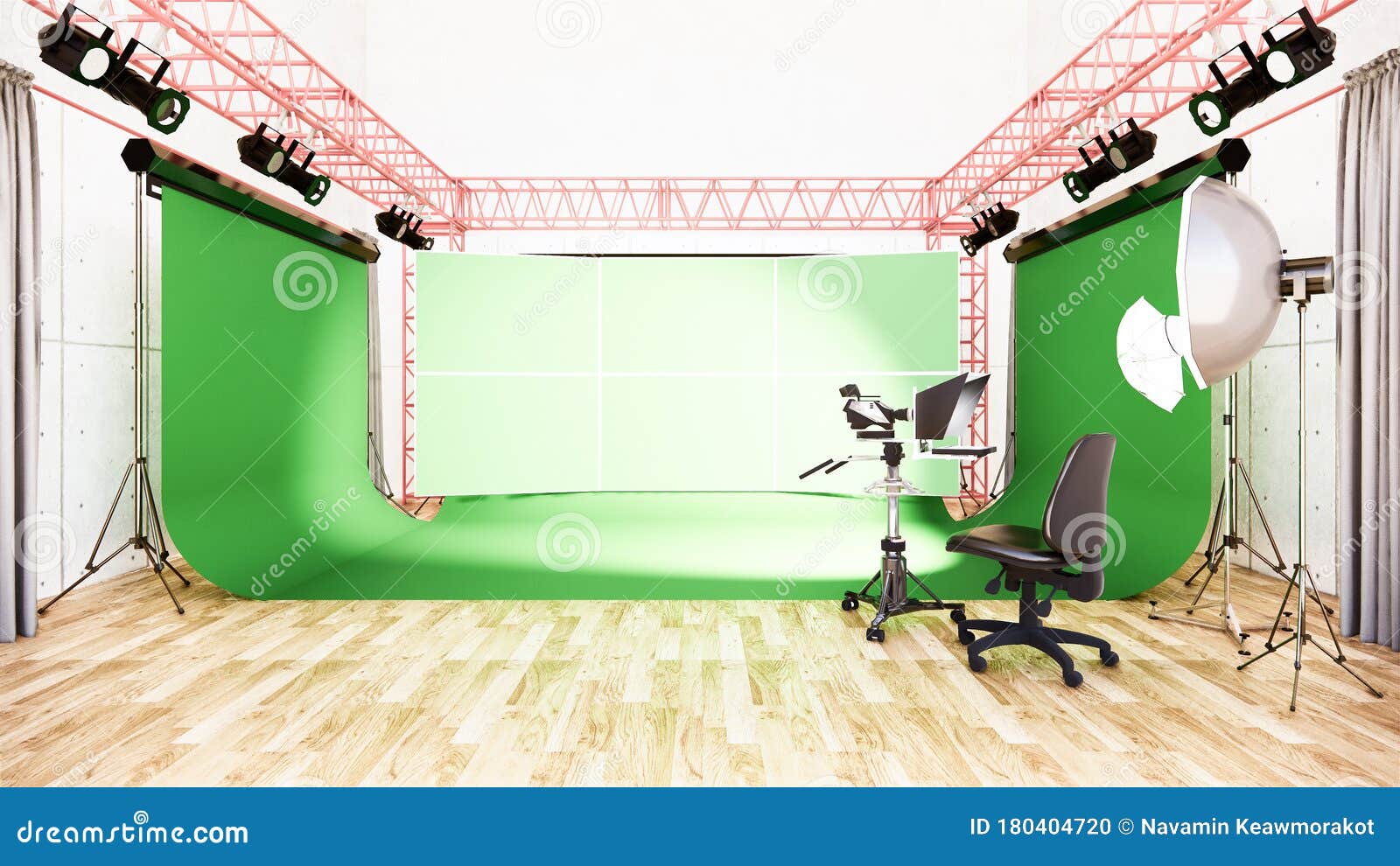 Studio - Modern Film Studio with White Screen. 3D Rendering Stock ...