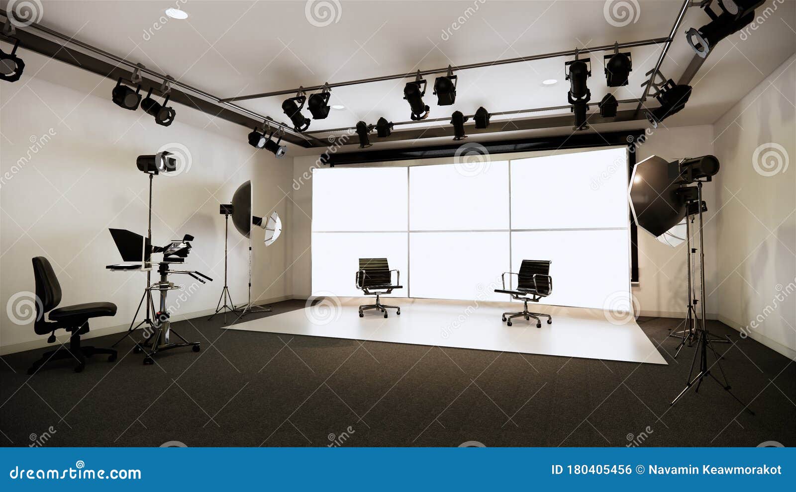 Room Studio - Modern Film Studio with White Screen. 3D Rendering Stock ...