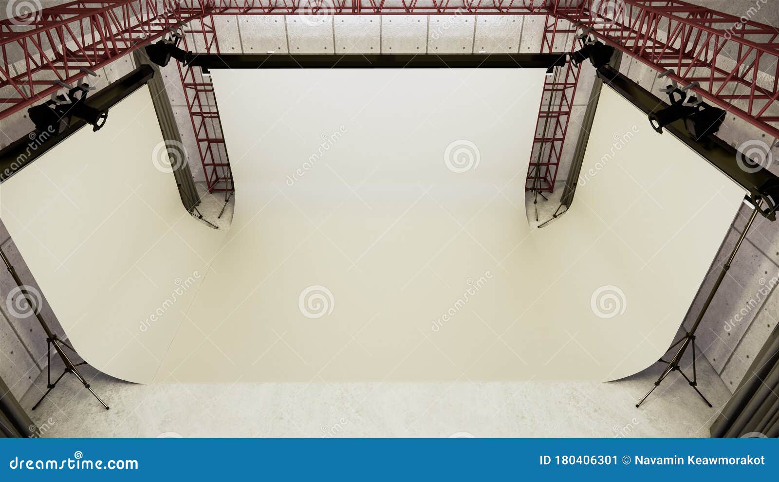 Room Studio - Modern Film Studio with White Screen. 3D Rendering Stock ...