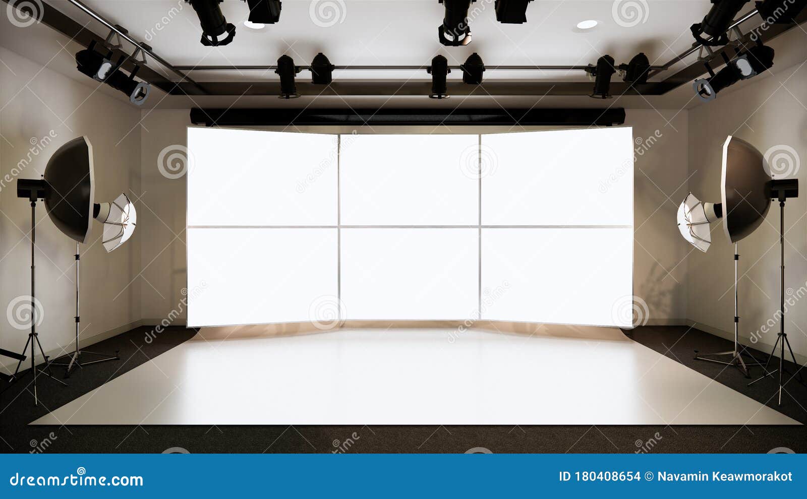 Studio - Modern Film Studio with White Screen. 3D Rendering Stock ...