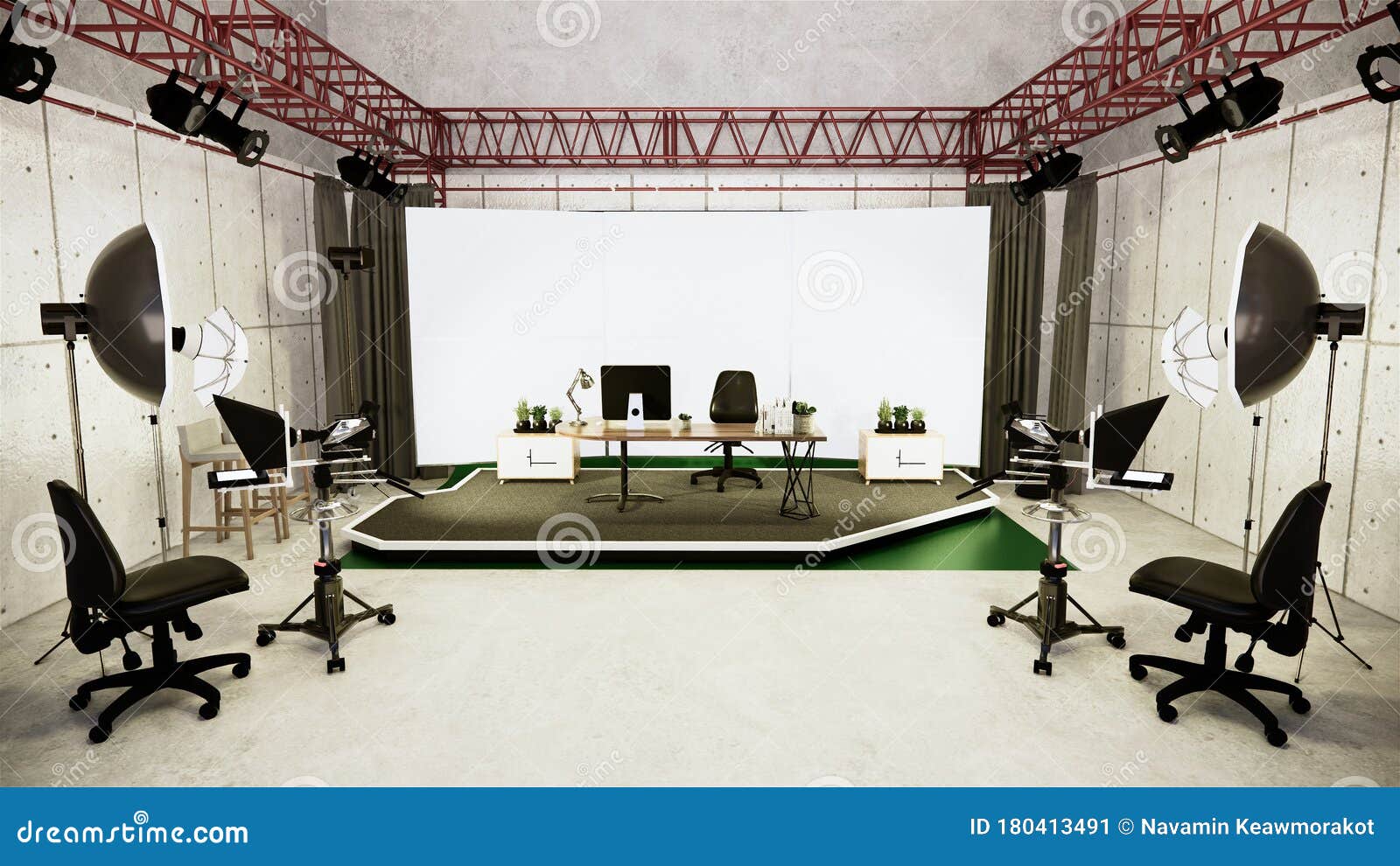 Studio - Modern Film Studio with White Screen. 3D Rendering Stock ...