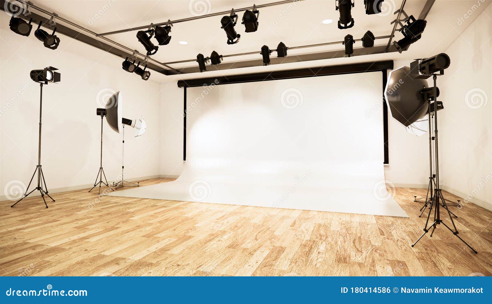 Studio - Modern Film Studio with White Screen. 3D Rendering Stock ...