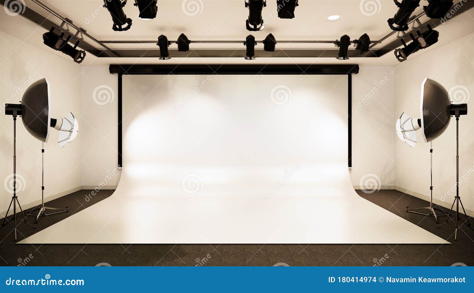 Studio - Modern Film Studio with White Screen. 3D Rendering Stock ...