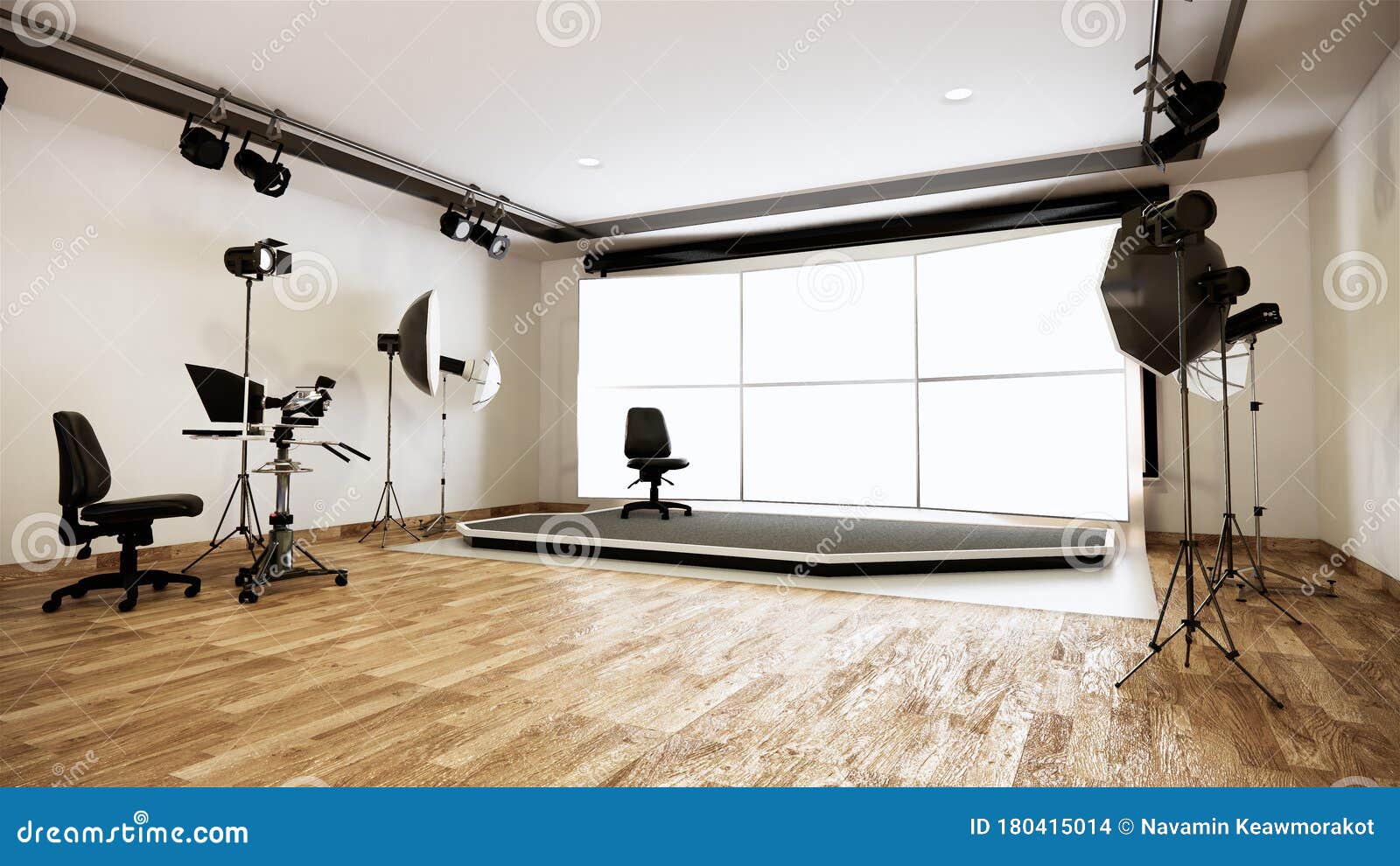 Studio - Modern Film Studio with White Screen. 3D Rendering Stock ...