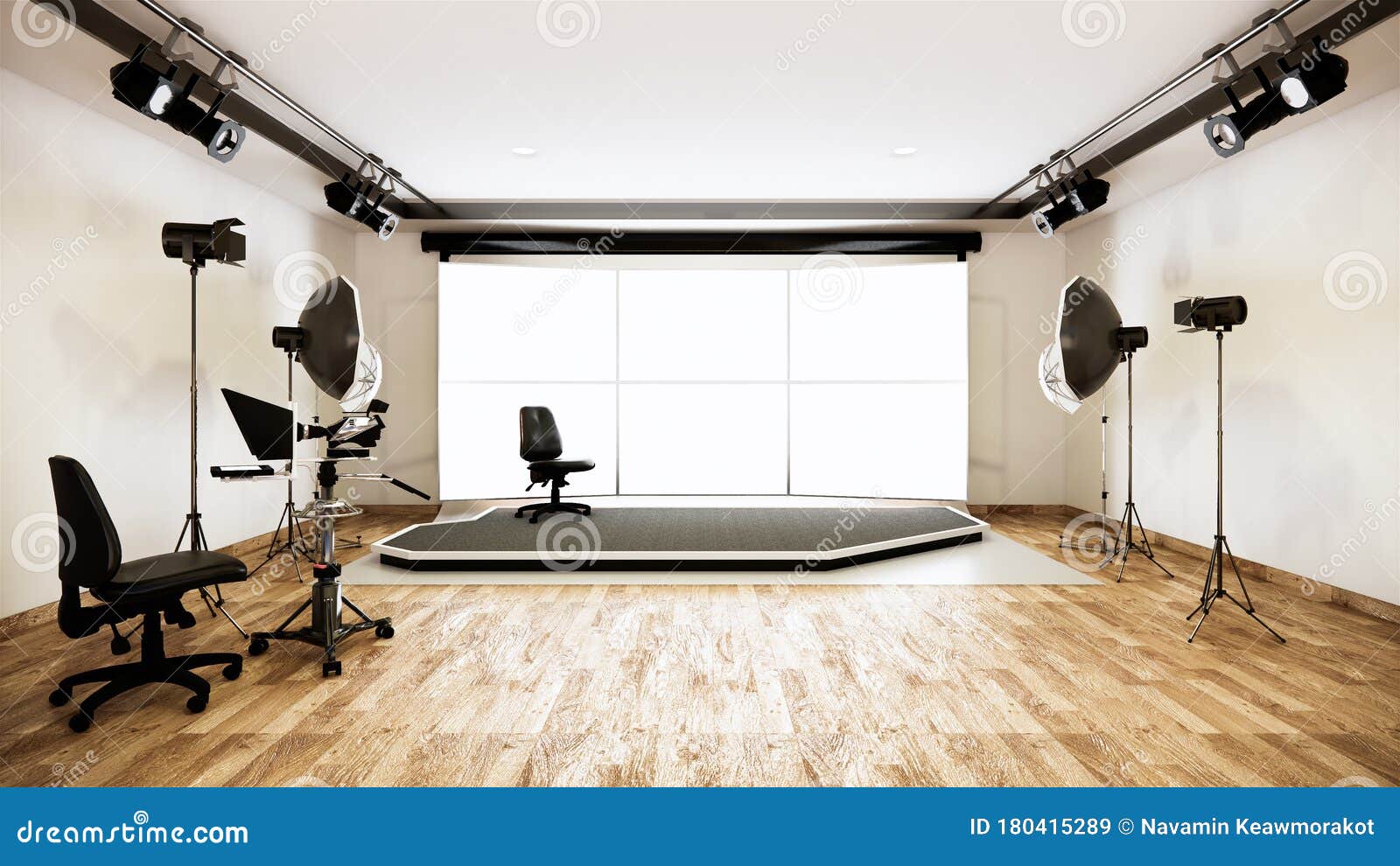 Studio - Modern Film Studio with White Screen. 3D Rendering Stock ...