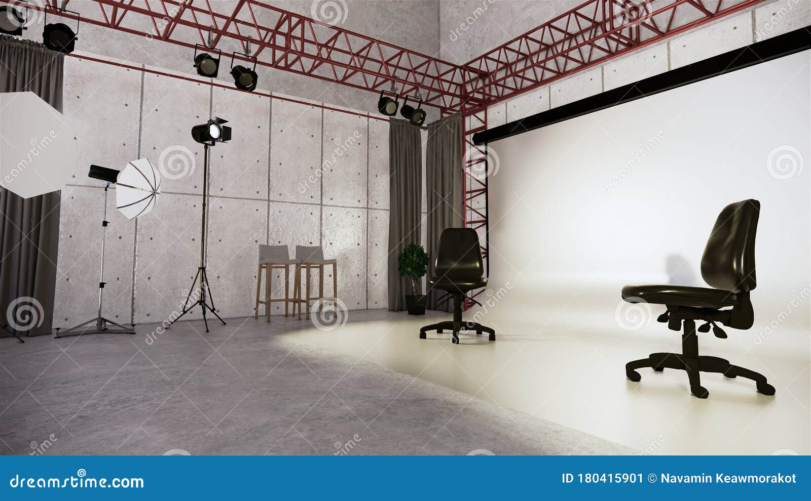 Studio - Modern Film Studio with White Screen. 3D Rendering Stock ...
