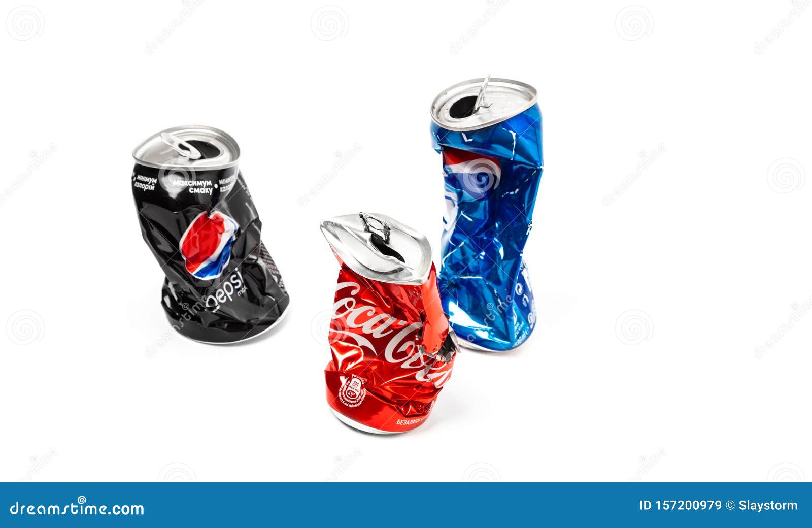 Studio Photo of Empty and Crashed Pepsi and Cola Aluminum Cans ...