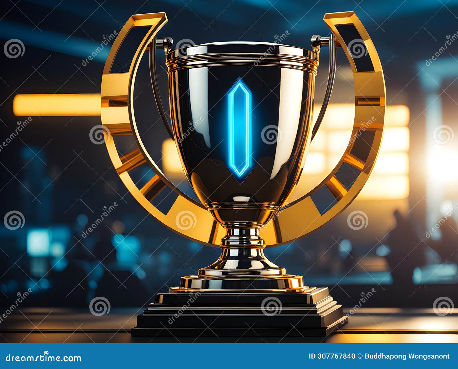 A Studio Photo with a Golden Trophy Against a Dark Backdrop and ...