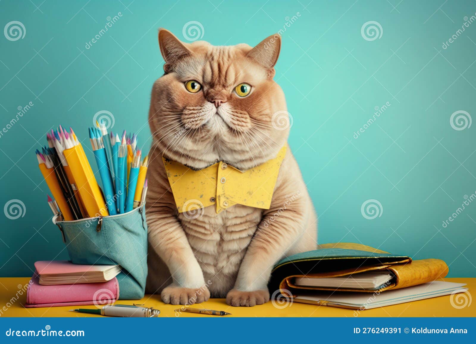 A Happy Cat in Student Clothes Ready To Study Created with Generative ...